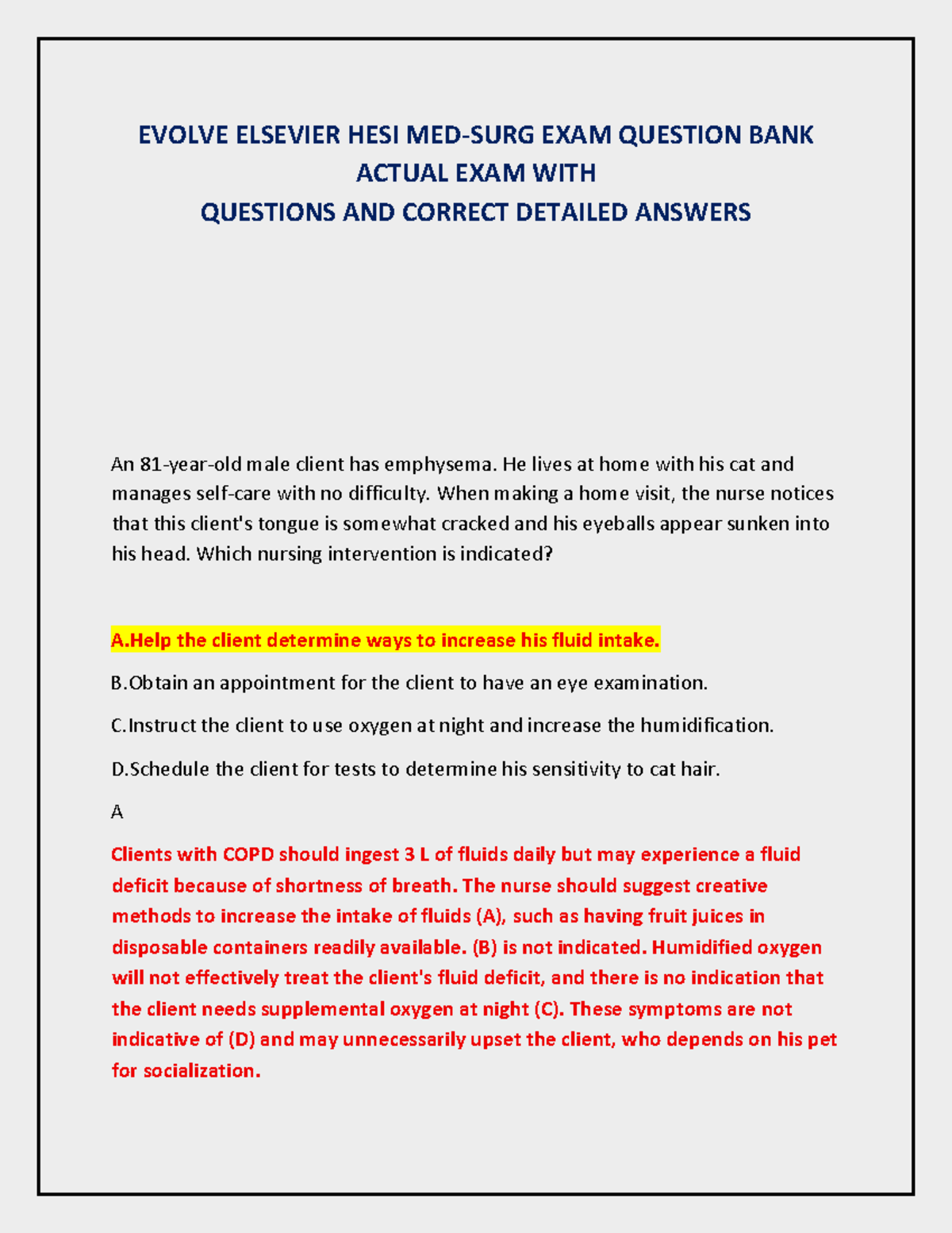 Evolve Elsevier HESI MED-SURG EXAM Question Bank with Detailed Answers ...