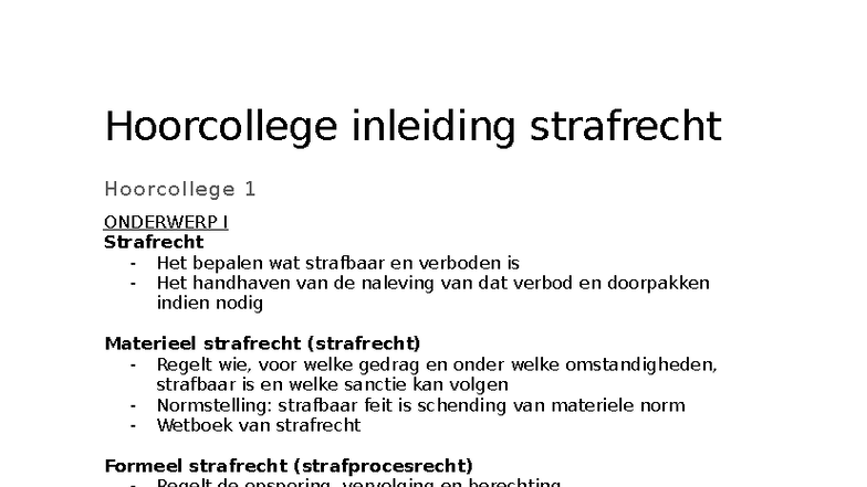 Hoorcollege Inleiding Strafrecht - Onderwerpen en Kernconcepten ...