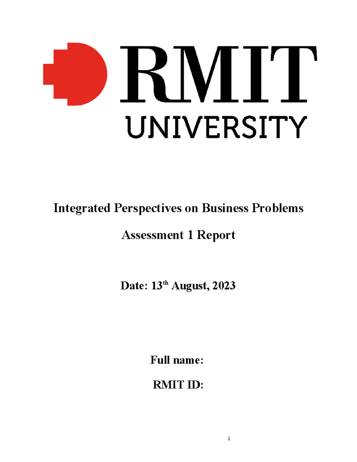 SIM- RMIT IPBP Assessment 1 - Integrated Perspectives on Business ...