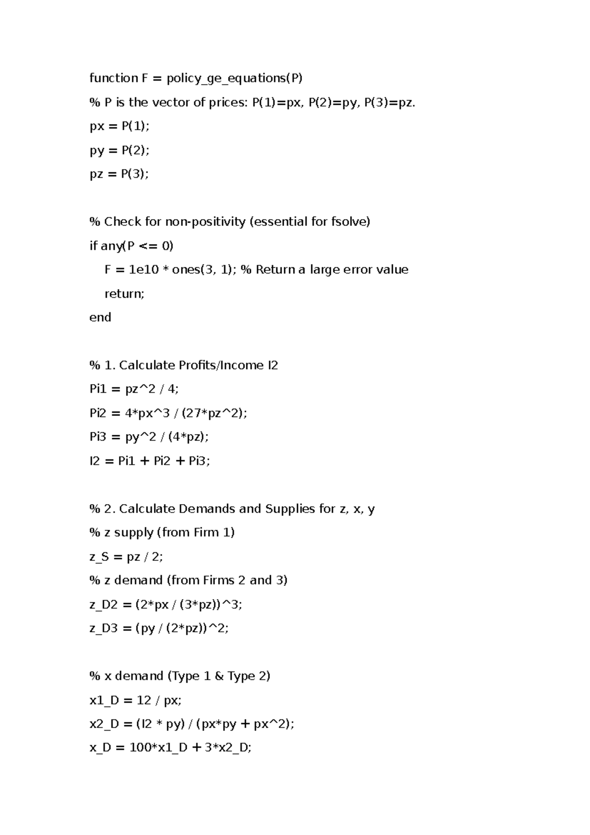 Matlab Code for Market Clearing Equations - Tutorial Practice Sheets ...