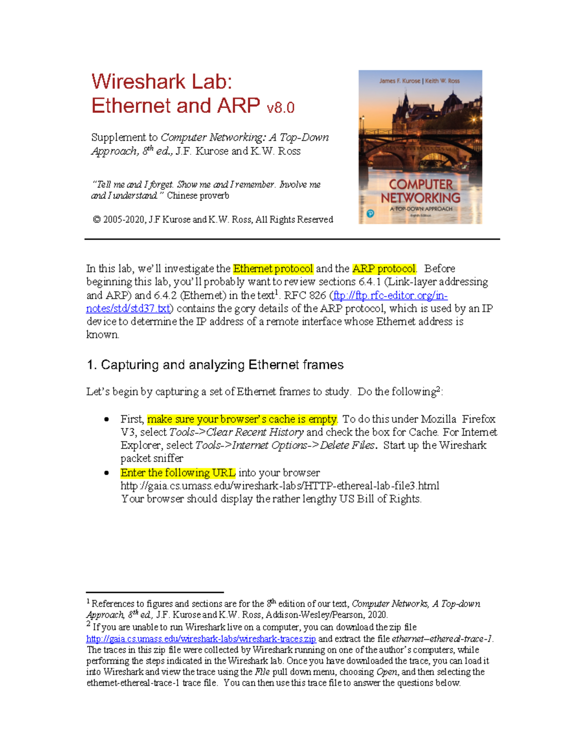 Lab 6 Wireshark Ethernet Arp V8 Wireshark Lab Ethernet And Arp V 8 Supplement To Computer