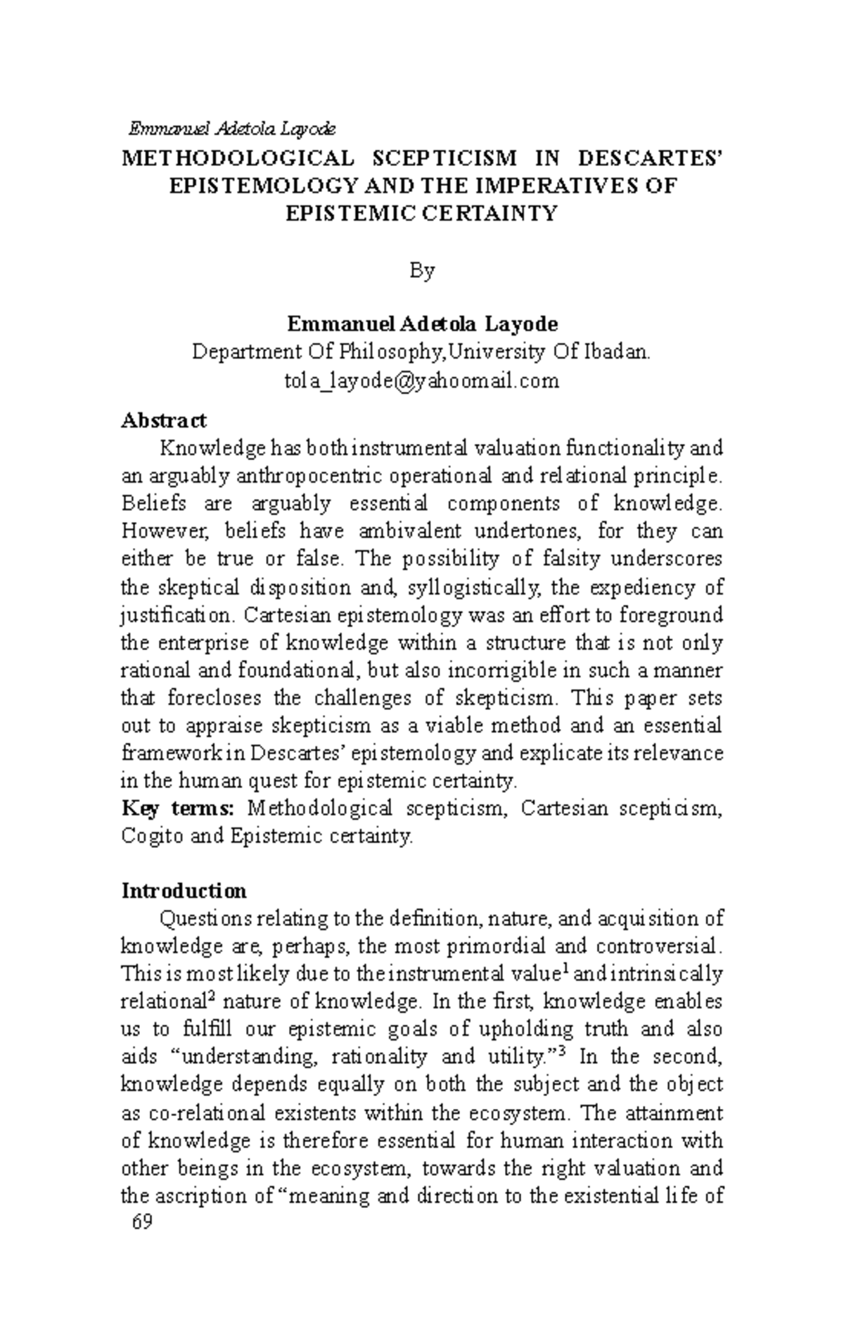 Methodological Scepticism IN Descartes’ - METHODOLOGICAL SCEPTICISM IN ...