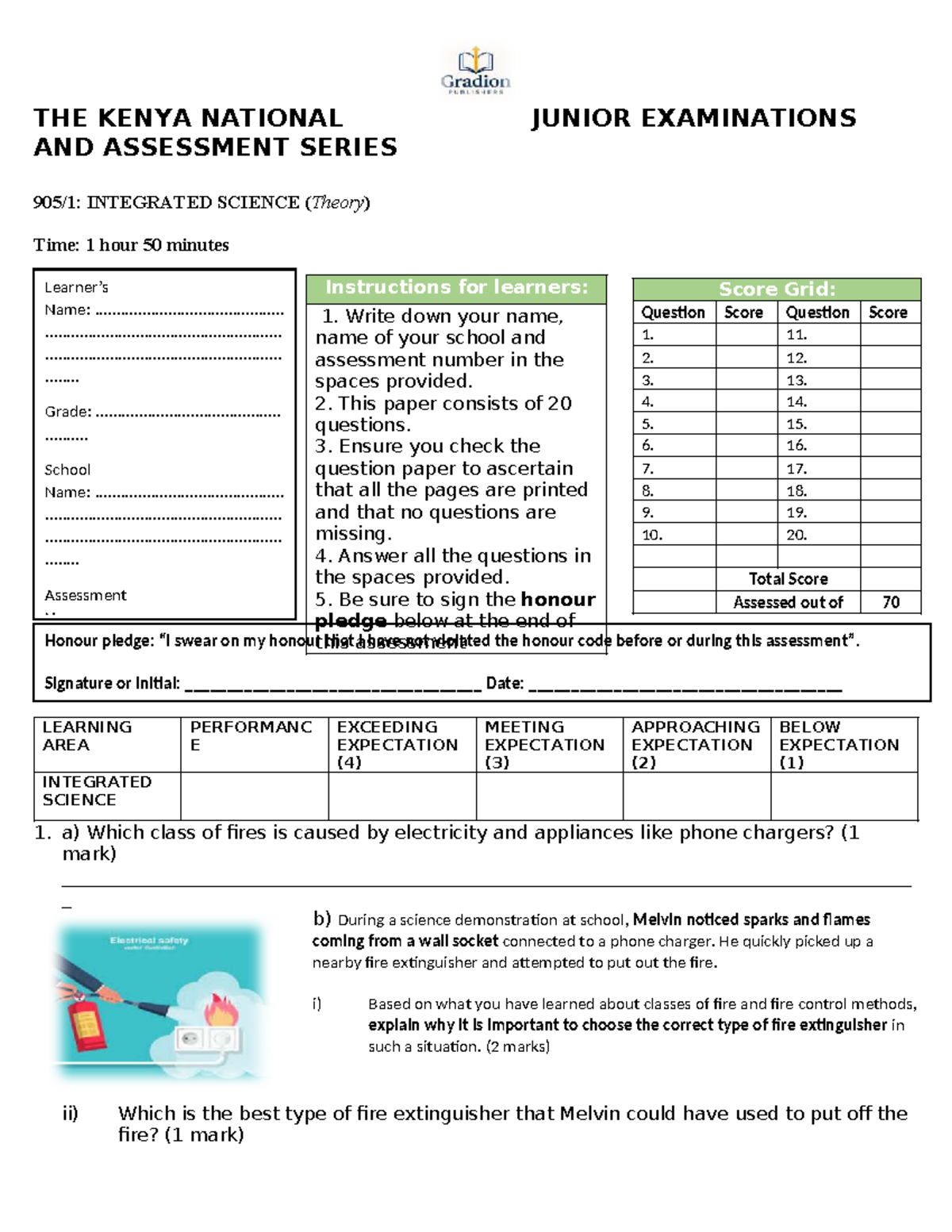 Kenya National Assessment Series: Integrated Science Exam (905) - Studocu