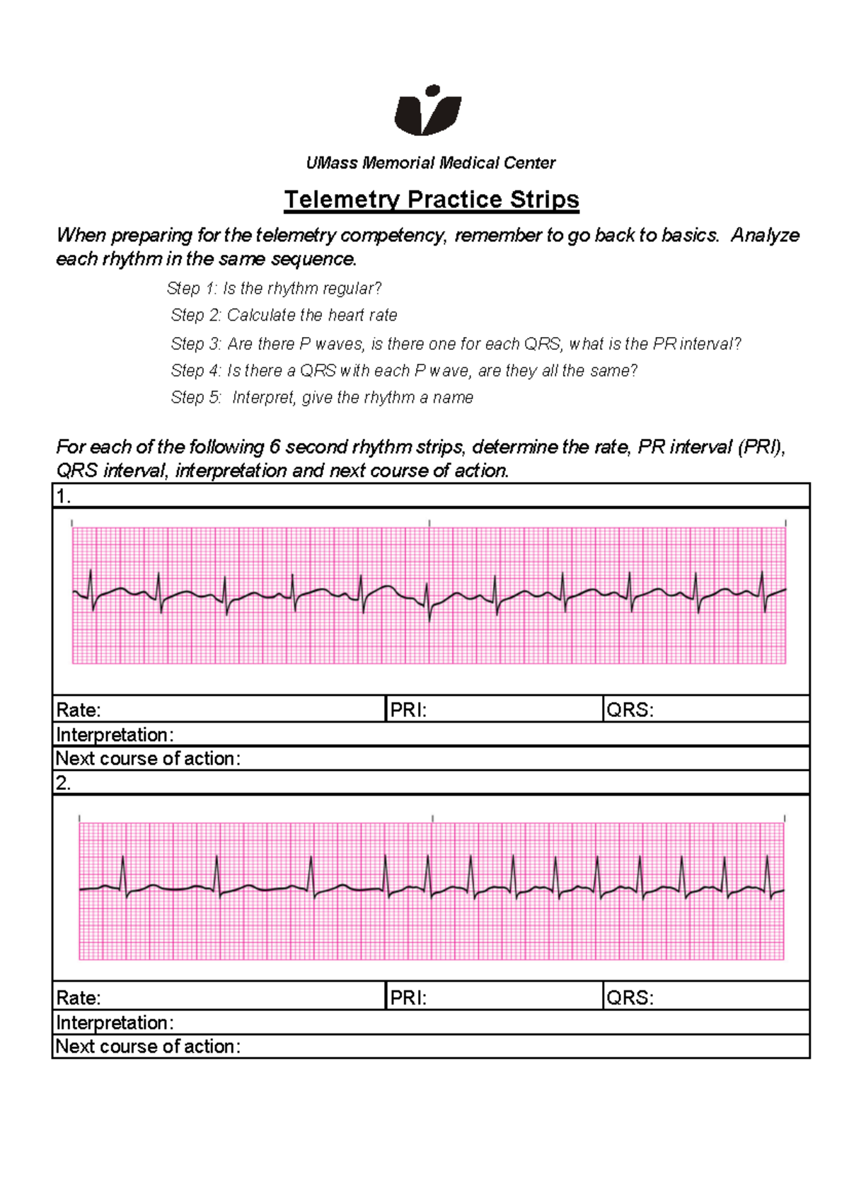 Telemetry Strips & Practice Answers for UMass Students - Studocu