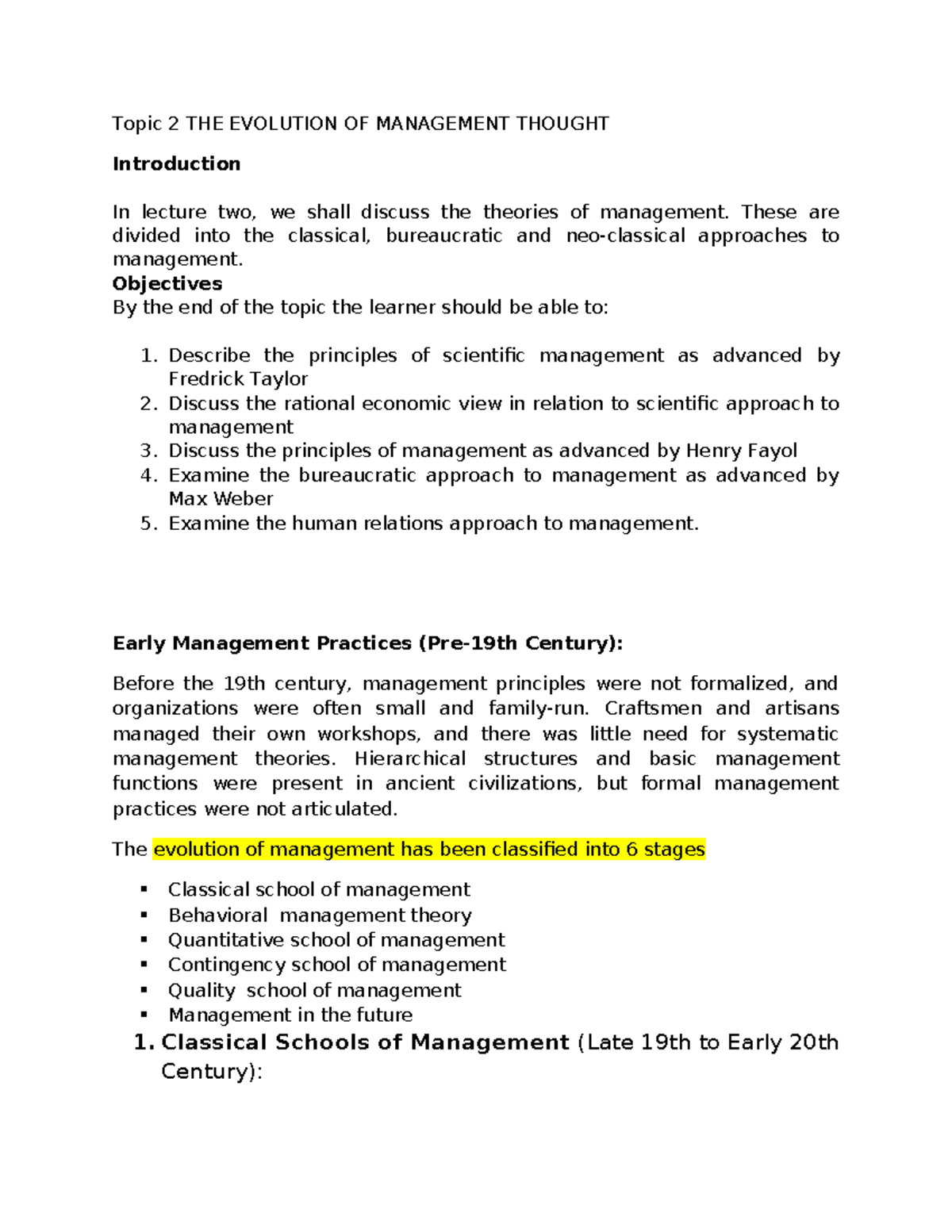 Topic 2 THE Evolution OF Management Thought - Topic 2 THE EVOLUTION OF ...
