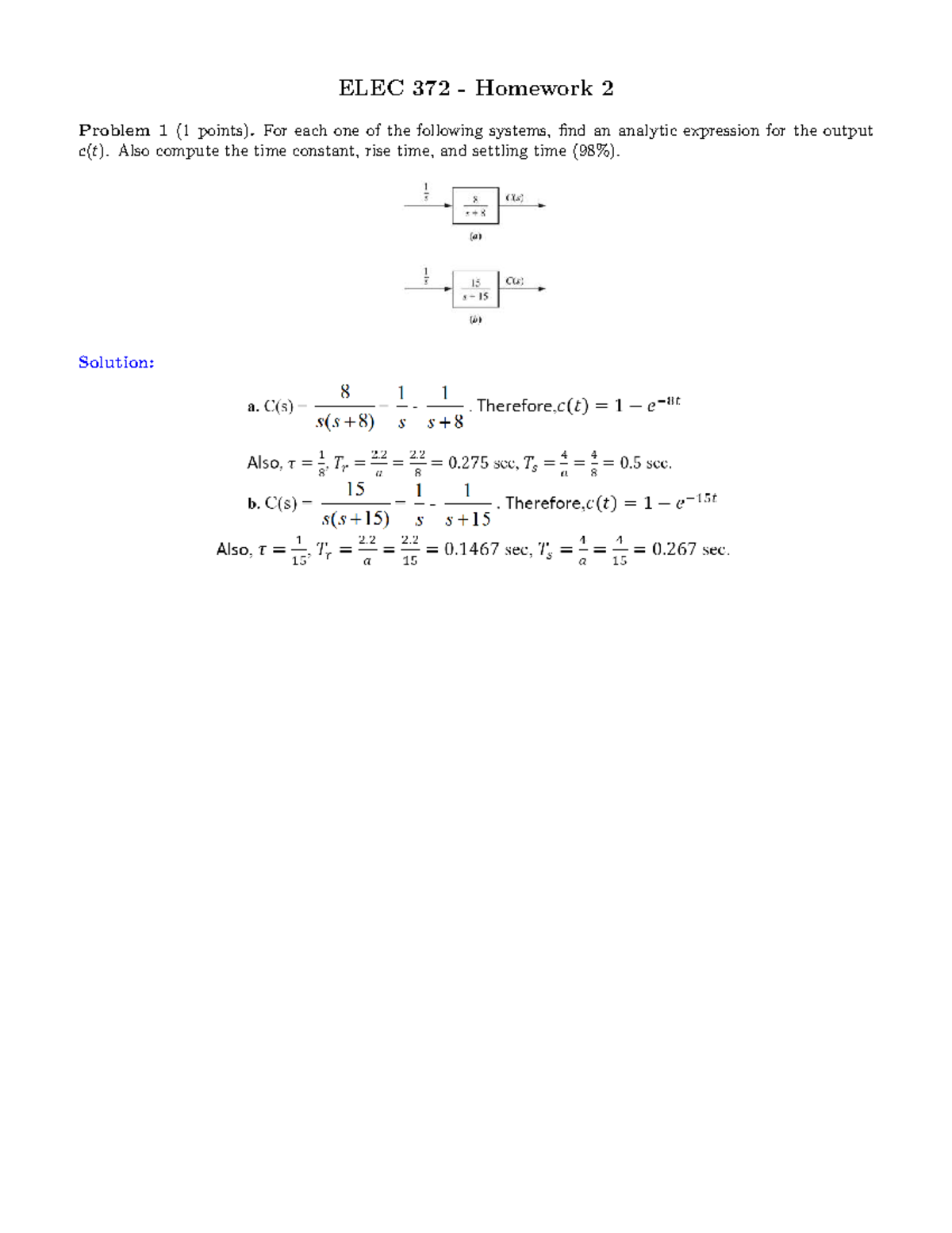 ELEC 372 Homework 2 Solutions and Analysis of Systems - Studocu