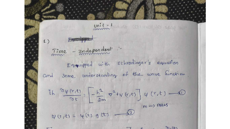 Unit 1: Understanding Time-Independent Schrödinger Equation and Quantum ...