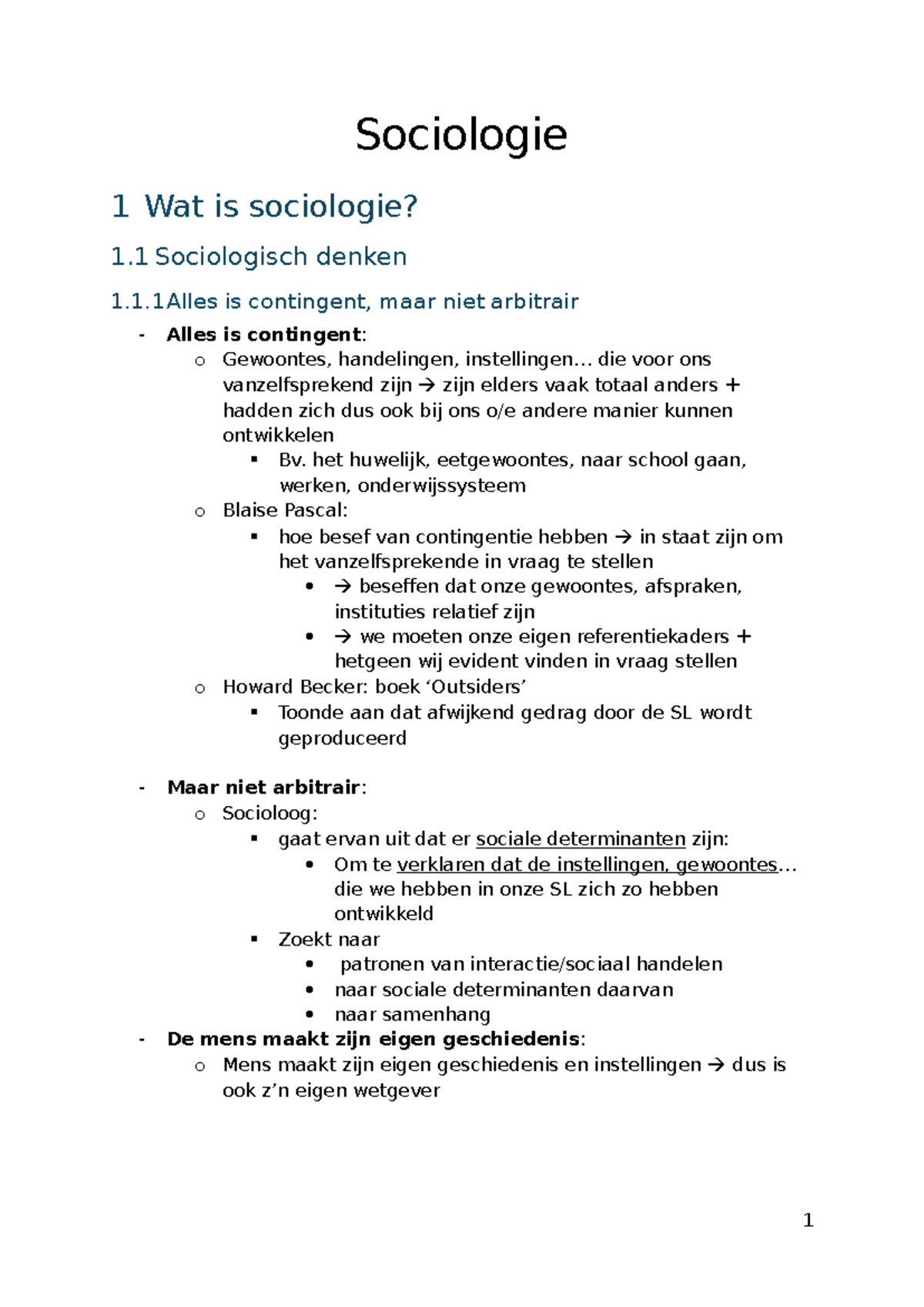 Sociologie 1: Inleiding tot Sociologisch Denken en Socialisatie - Studocu