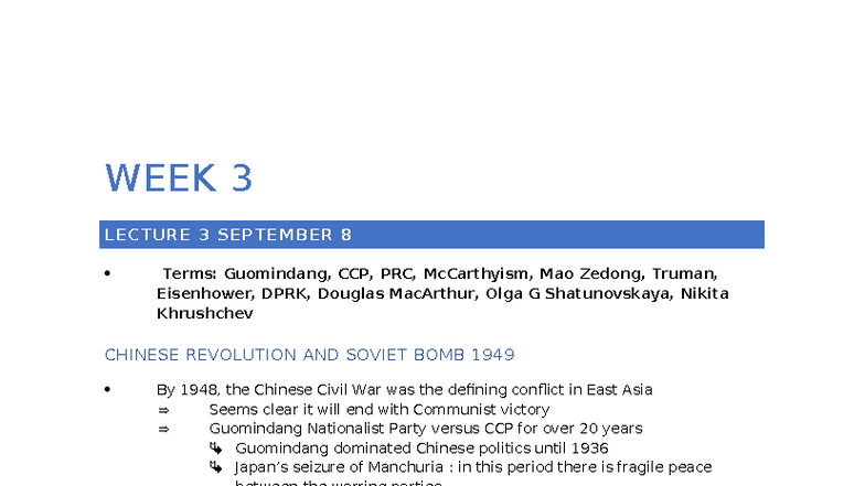 WEEK 3 LECTURE 3: CHINESE REVOLUTION & COLD WAR CONTEXT - Studocu