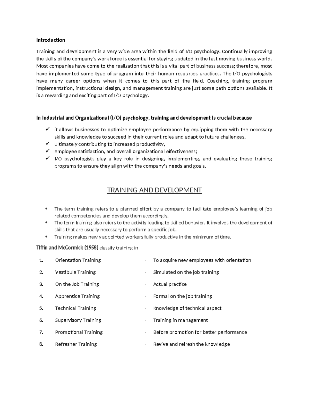 NOtes on Training and Development - Introduction Training and ...