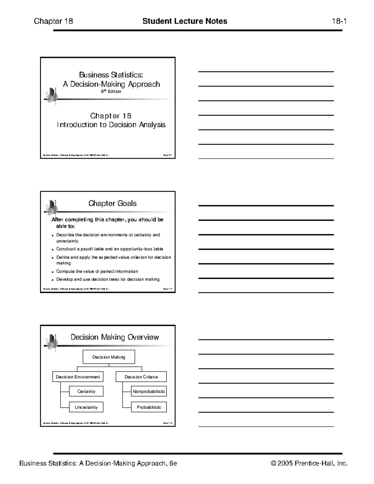 Payoff Tables & Decision Analysis: Business Stats Chapter 18 - Studocu