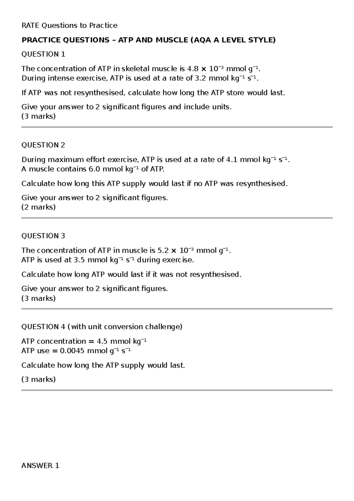 AQA A Level ATP and Muscle Practice Questions - Studocu