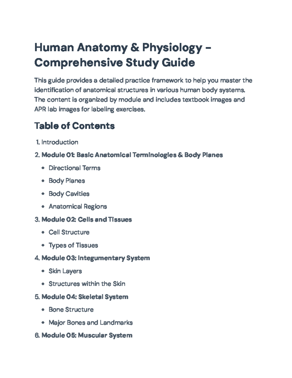 Human Anatomy & Physiology (Course Code) - Comprehensive Study Guide ...