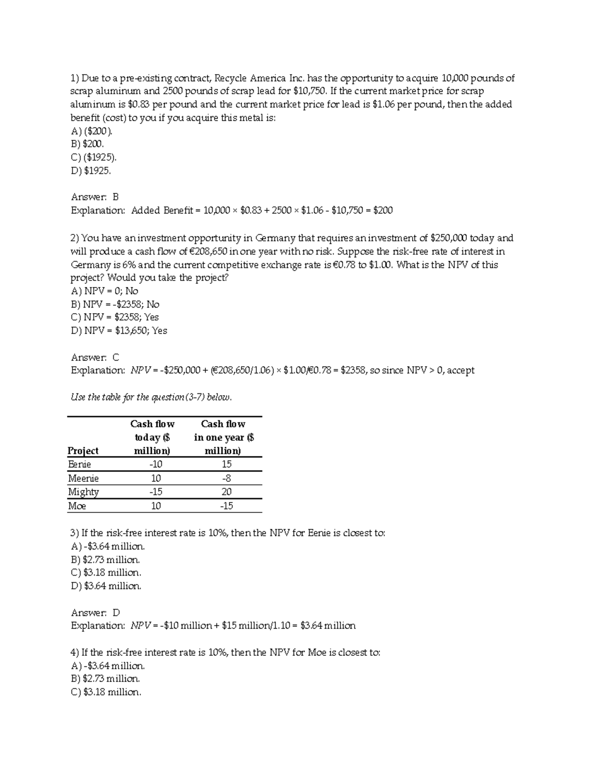 Supplementary PS Solutions for Financial Analysis and NPV Calculations ...
