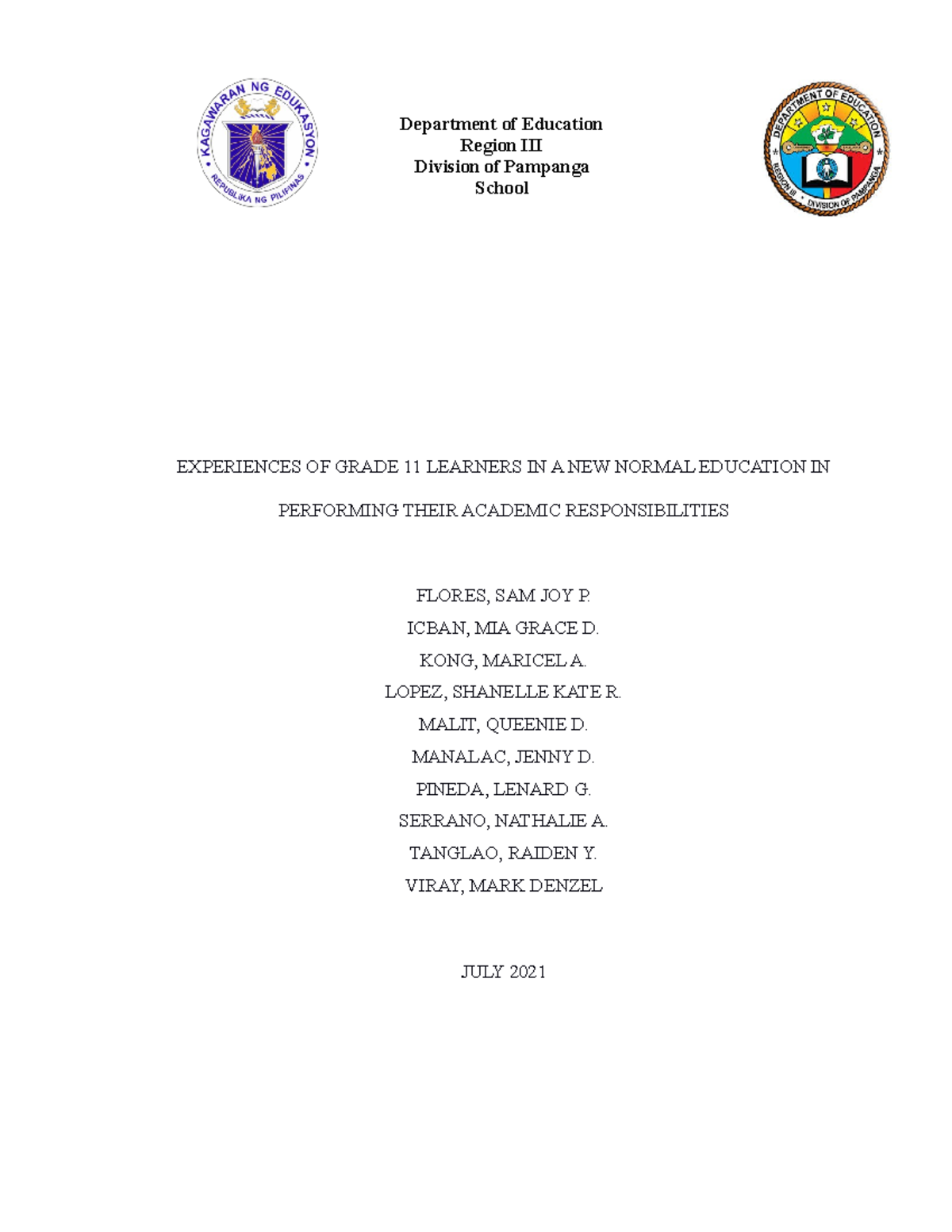 PR1 Chapter 1- Experiences OF Grade 11 Learners IN A NEW Normal ...