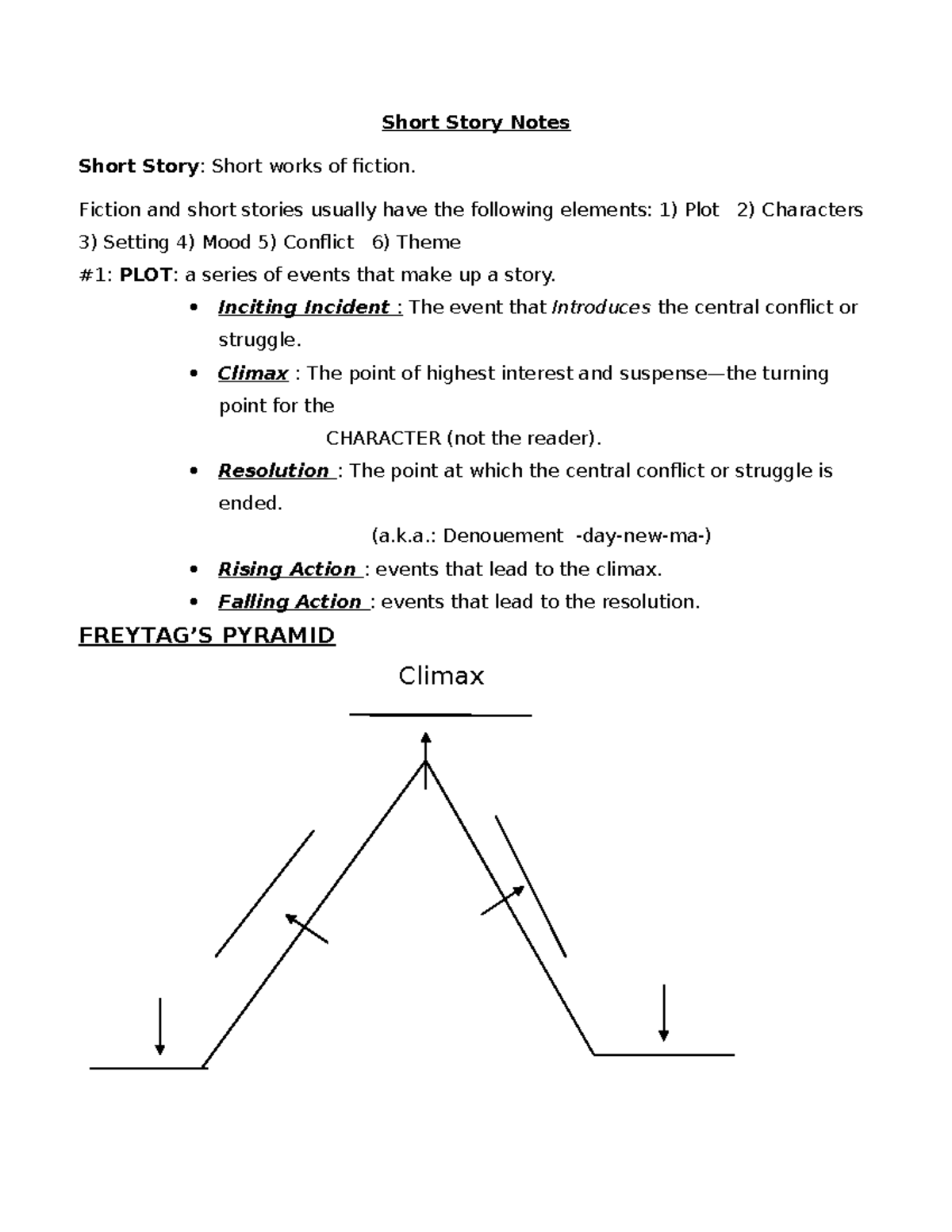 Short Story Notes: Key Elements of Fiction (ENG 101) - Studocu