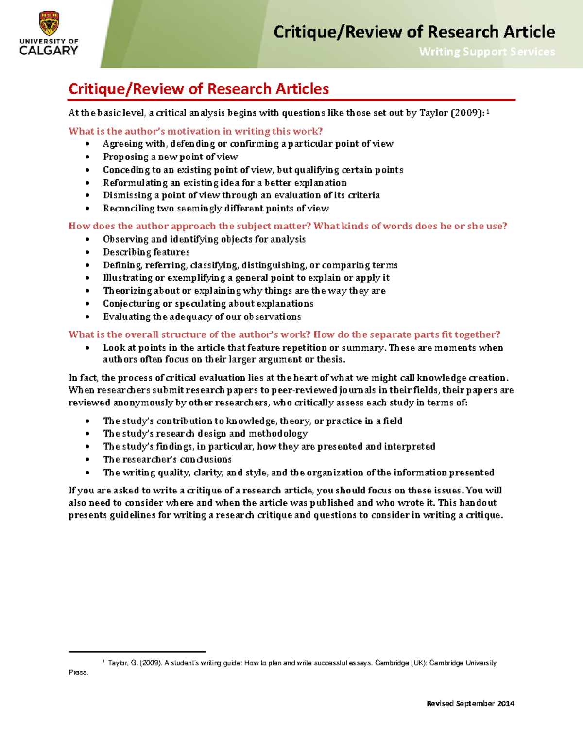 Guidelines for Writing a Research Article Critique (Course Code: RWS ...