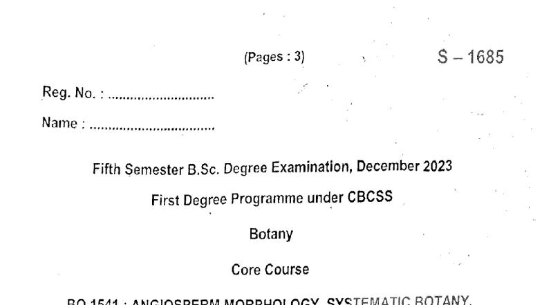 B.Sc. 5th Sem BO 1541: Angiosperm Morphology & Systematic Botany Exam ...