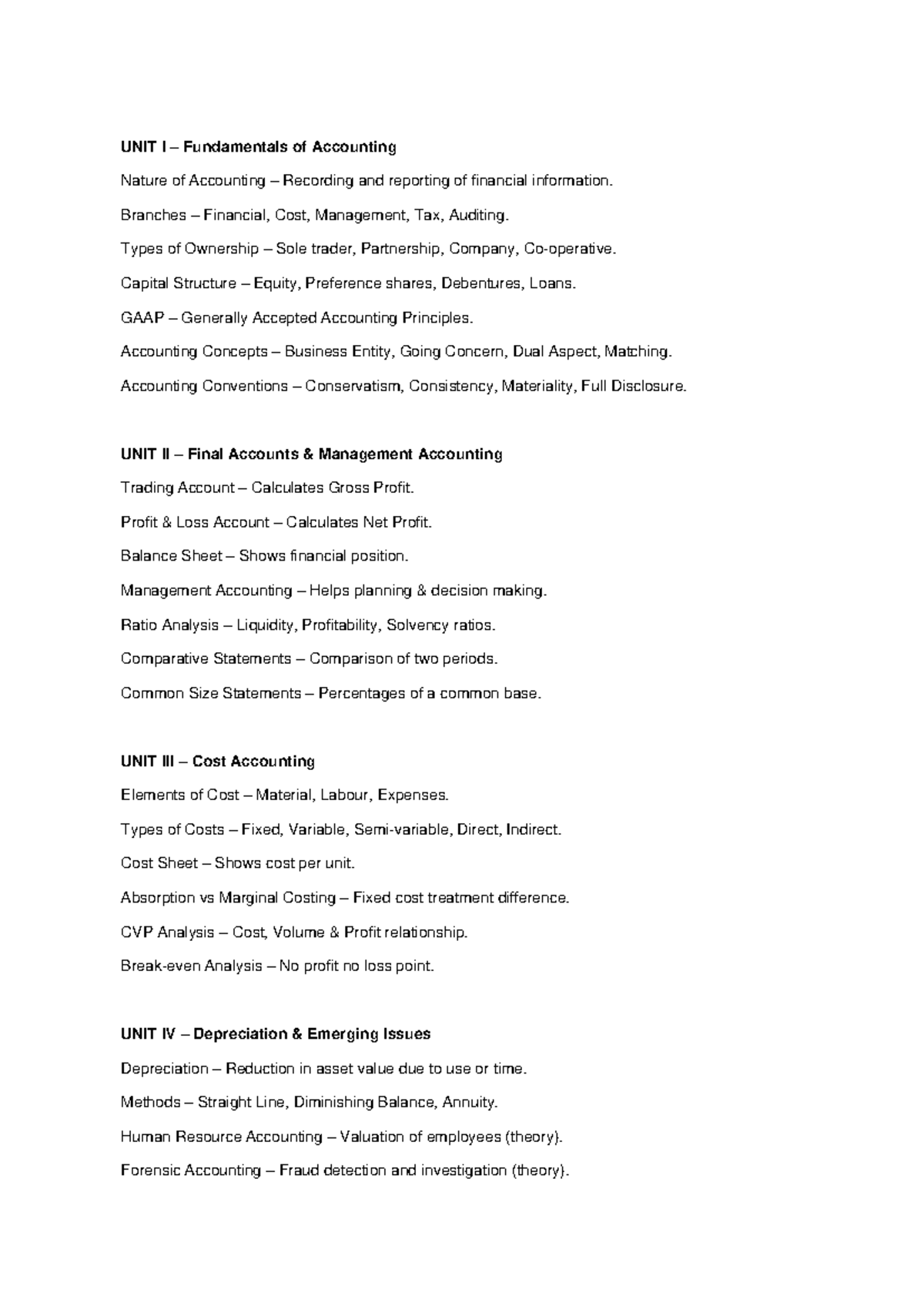 Accounting Unit I-IV Notes: Fundamentals, Final Accounts, Costing ...