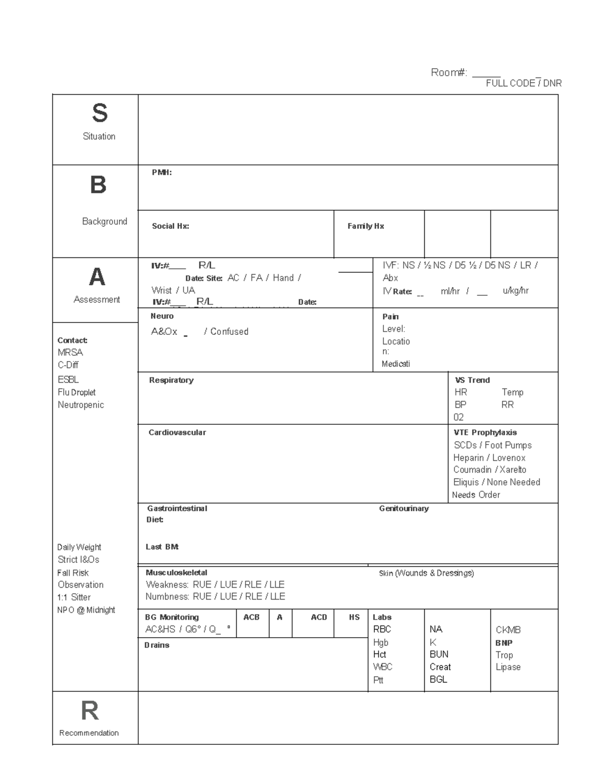 Med Surg SBAR - Full Code I DNR Situation Report - Studocu