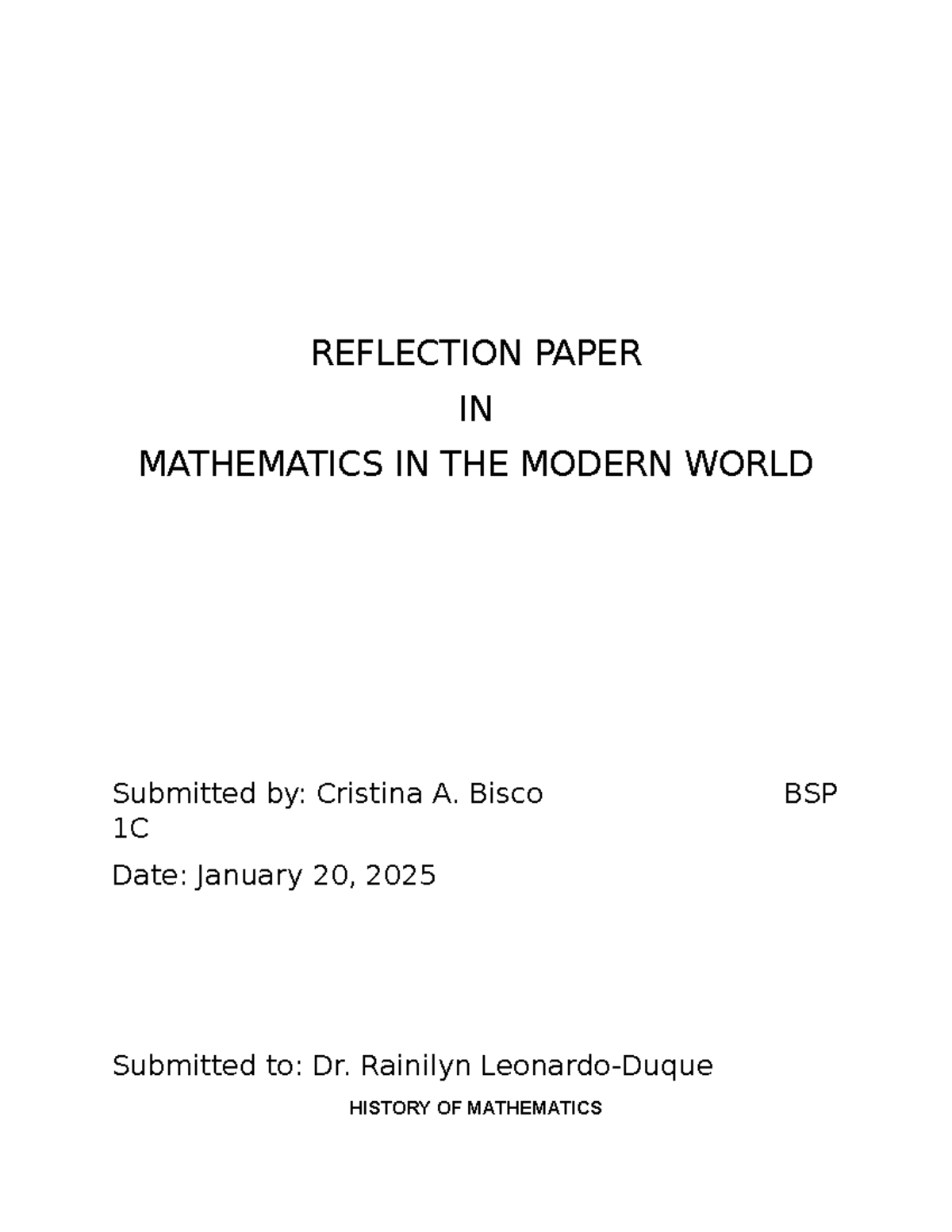 MMW Reflection Paper: History of Mathematics Insights - Studocu
