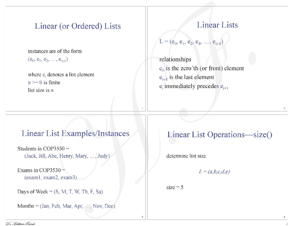 DS Lecture 3 - Linear Lists and Array Representation in COP3530 - Studocu