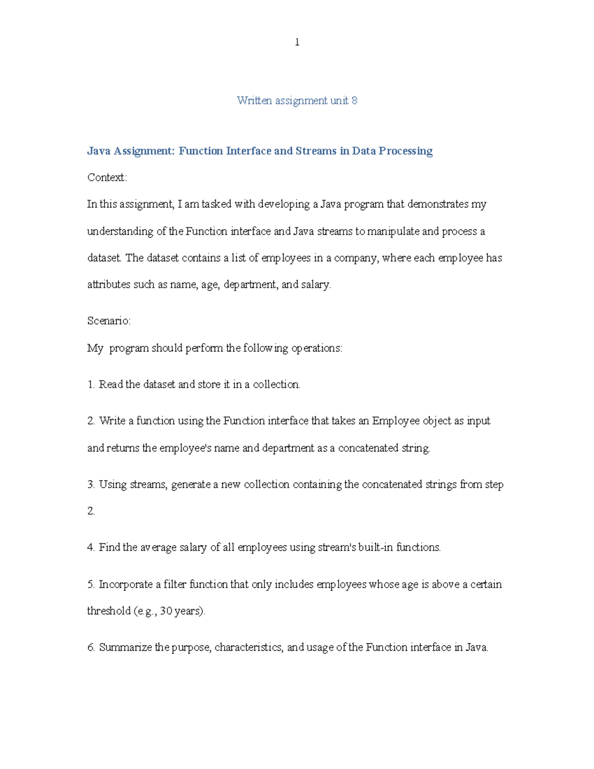 Java Assignment 8: Function Interface & Streams in Data Processing - Studocu
