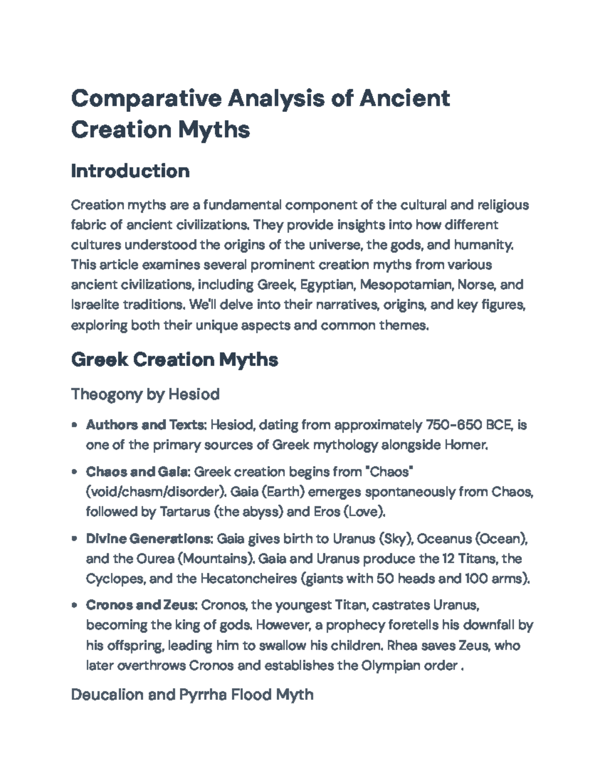 Comparative Analysis of Ancient Creation Myths: Themes & Narratives ...