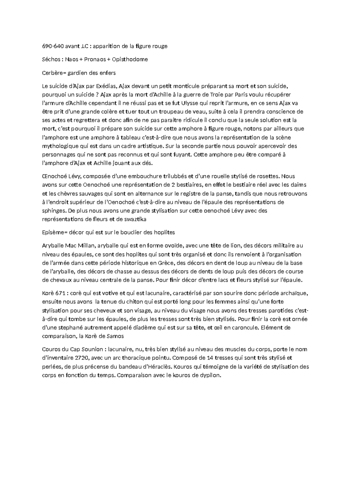 Révision complète de l'art grec: Période géométrique et archaïque - Studocu