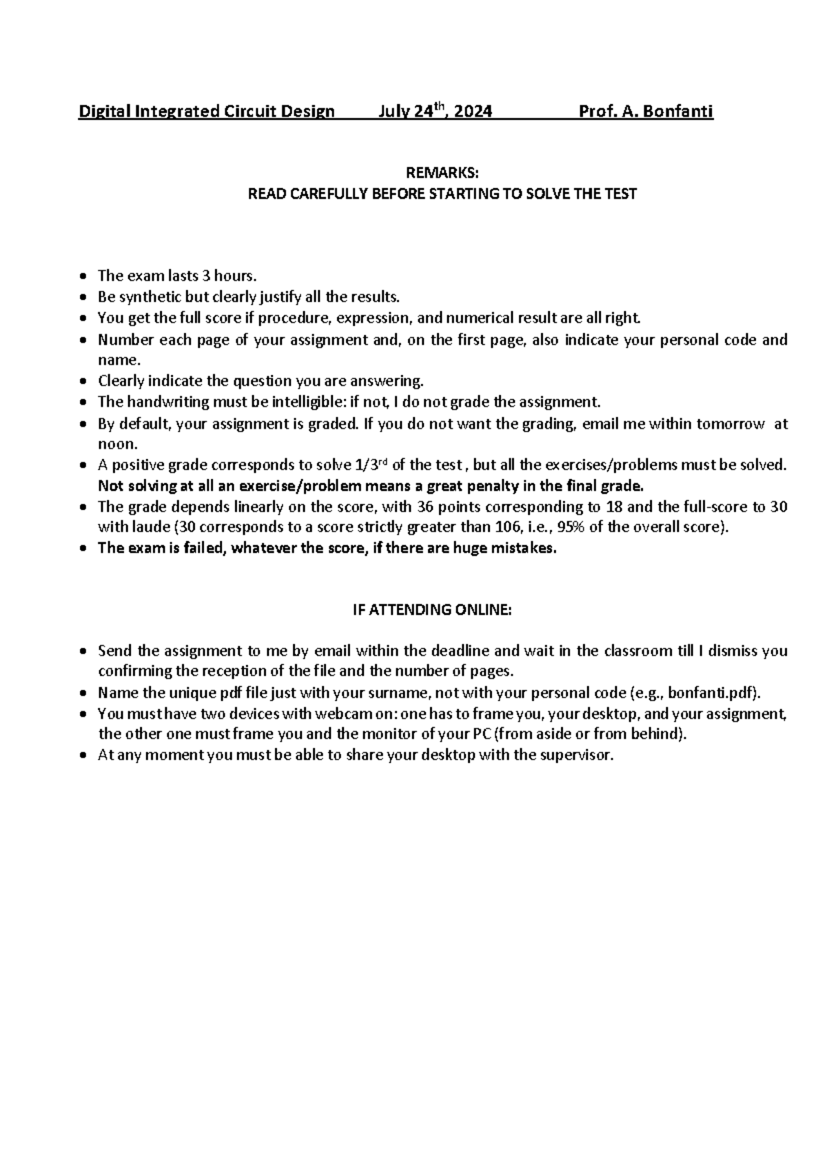 Digital Integrated Circuit Design Exam E1 & T1 - July 24, 2024 - Studocu
