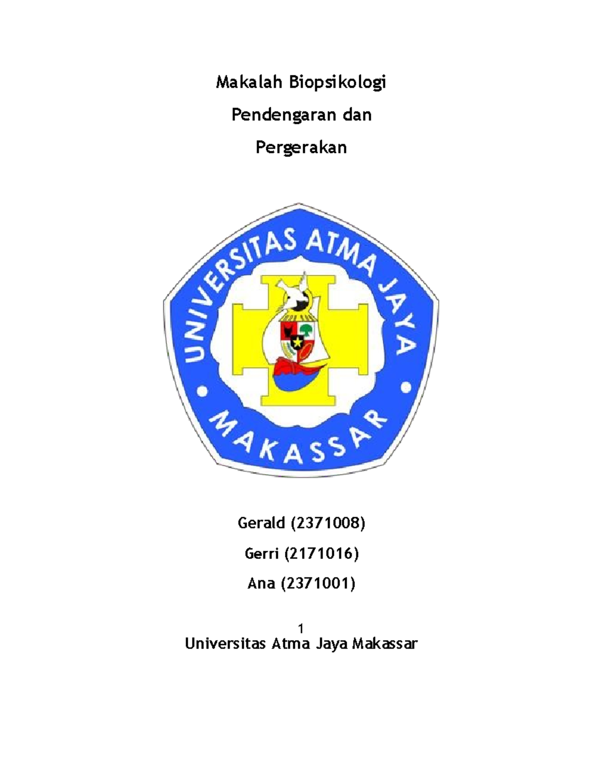 Makalah Biopsikologi Pendengaran And Pergerakan Manusia Psy 2371008