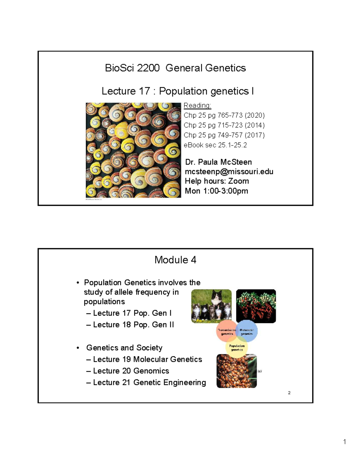 BioSci 2200: Lecture 17 - Population Genetics I - Studocu