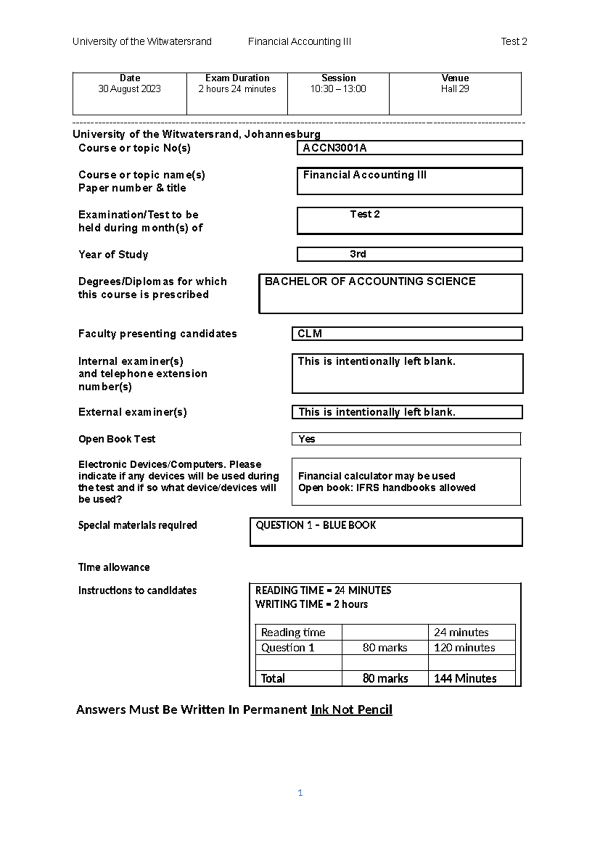 ACCN3001A Financial Accounting Test 2 - Exam Questions and Guidelines ...