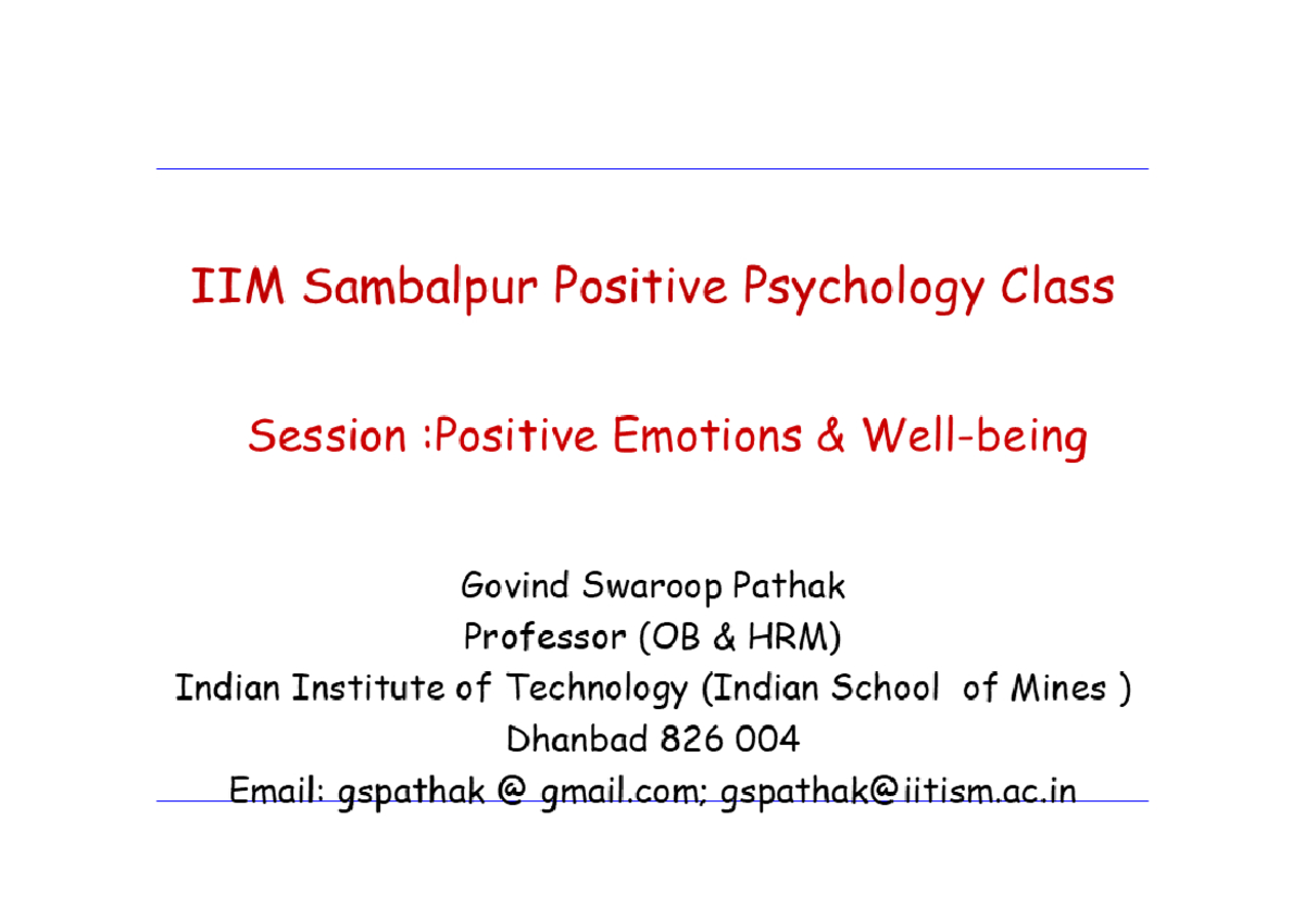 Lecture 3: Positive Emotions and Well-being (IIM Sambalpur) - Studocu