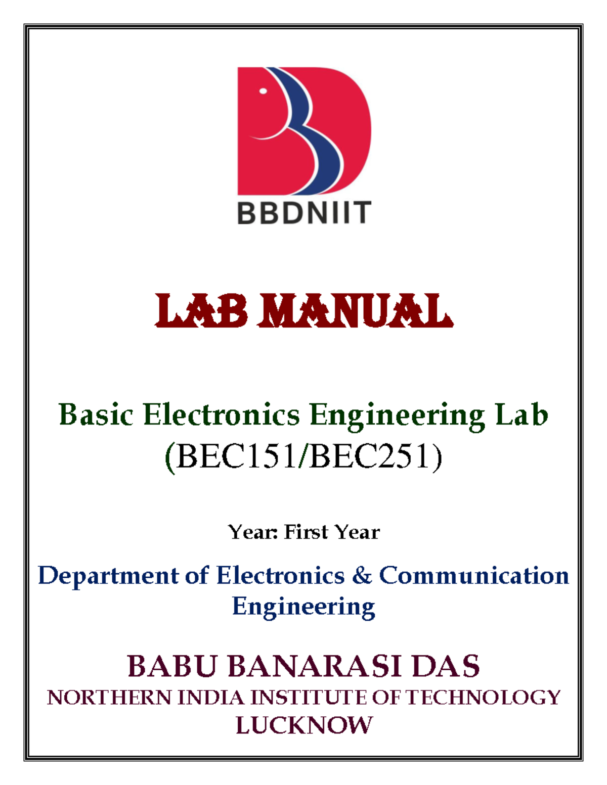 LAB MANUAL: Basic Electronics Engineering Lab (NBA-BEC151) - Studocu