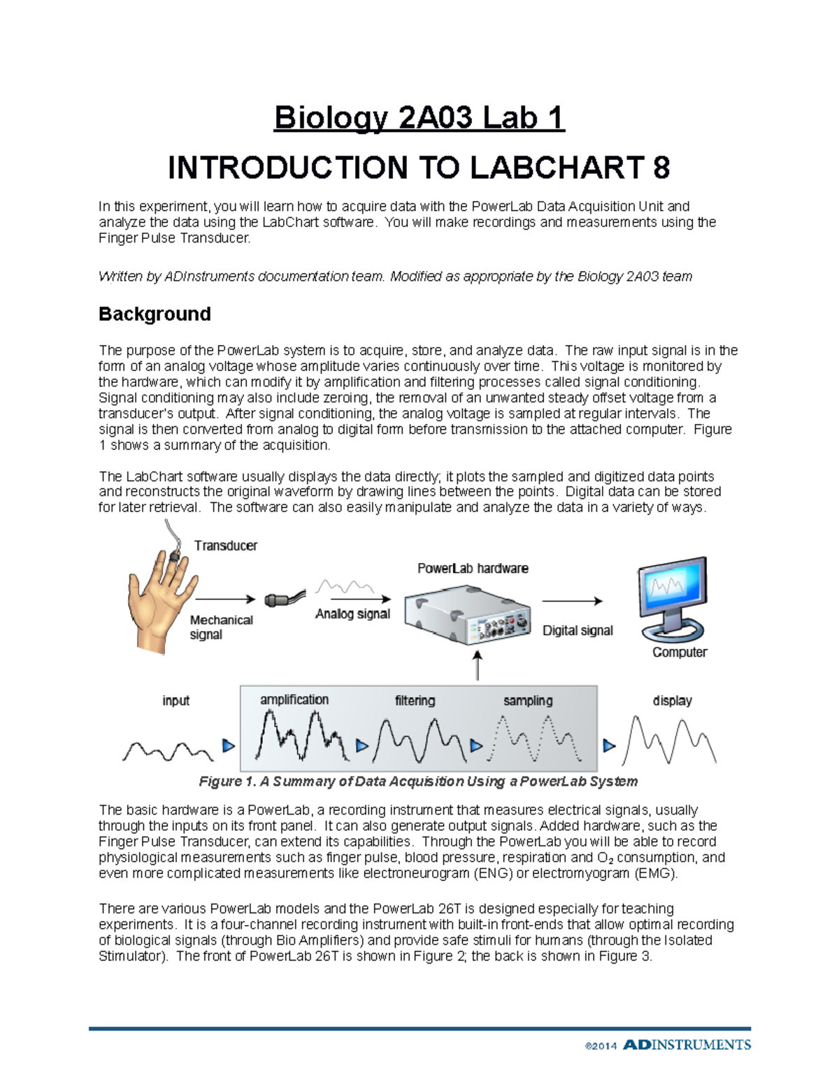 Biology 2A03 - Lab 1: Introduction to LabChart 8 and PowerLab System ...