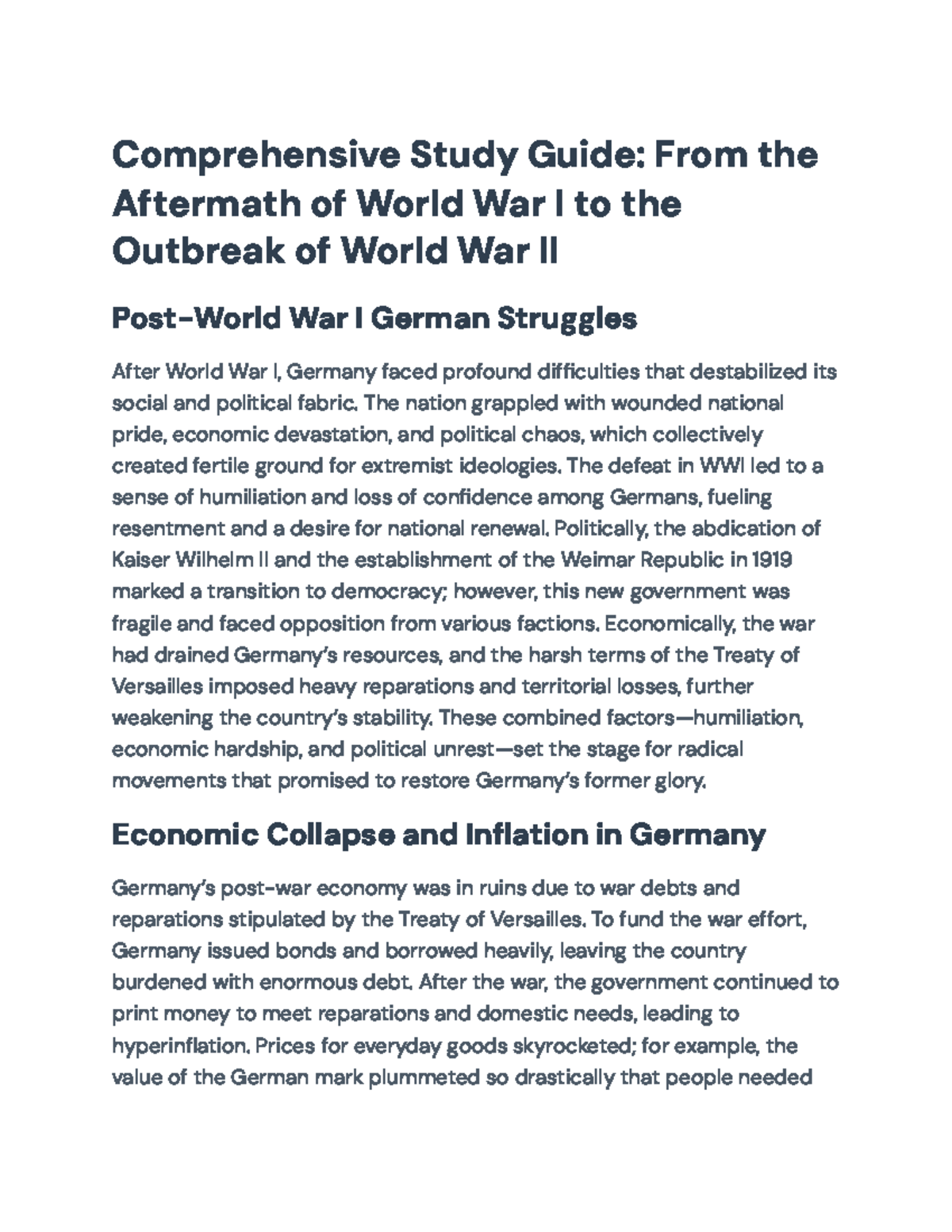 Comprehensive Study Guide: The Rise of Nazism and WWII Context (HIST ...