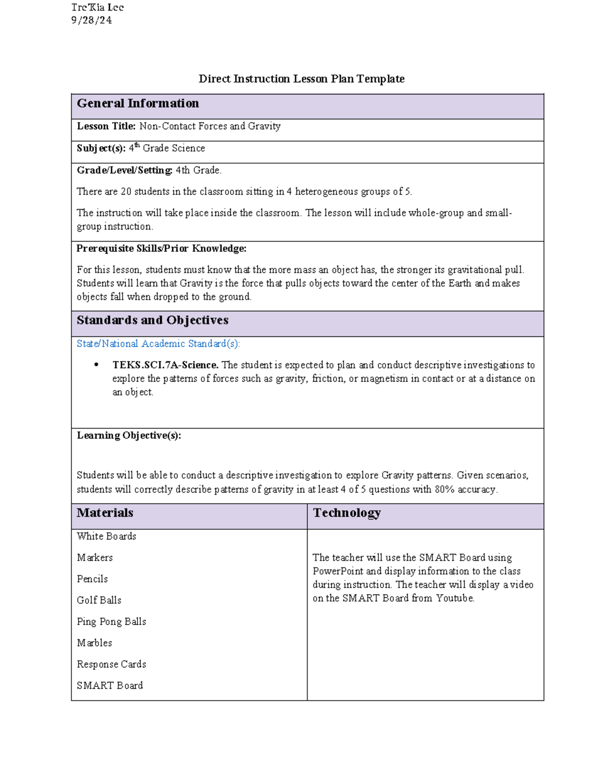 Task 2 Lesson Plan - nice - 9/28/ Direct Instruction Lesson Plan Template General Information ...