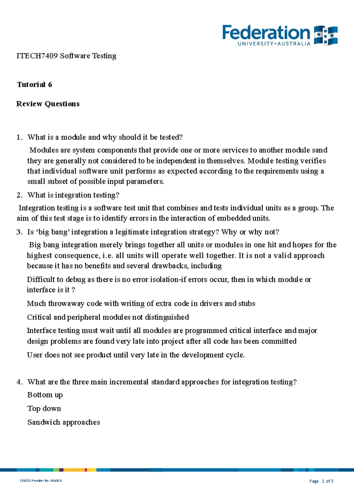 ITECH7409 Tutorials 06 - ITECH7409 Software Testing Tutorial 6 Review ...