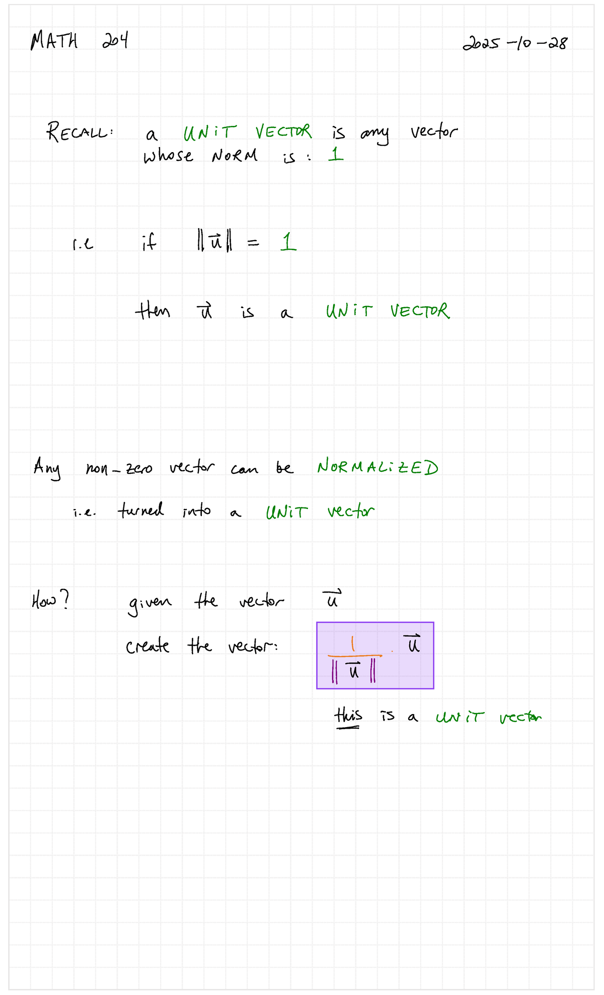 MATH 204 Lecture Notes: Understanding Unit Vectors and Projections ...