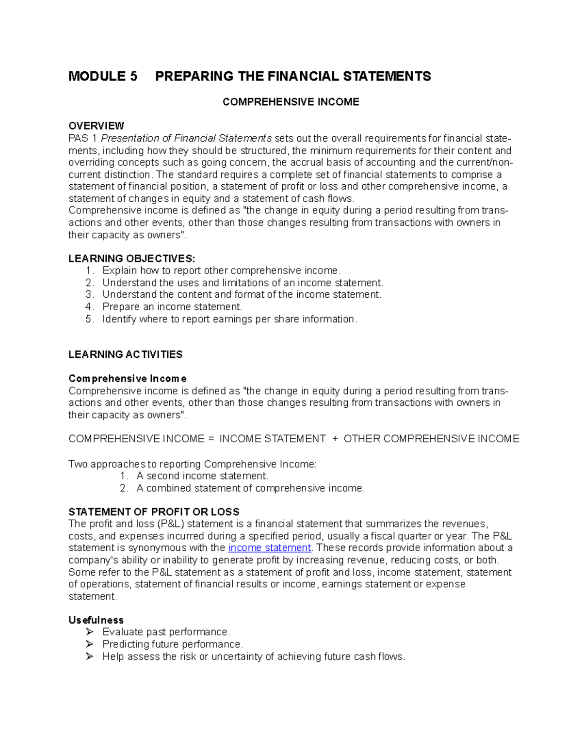 Module 5: Comprehensive Income - Financial Statements Insights - Studocu