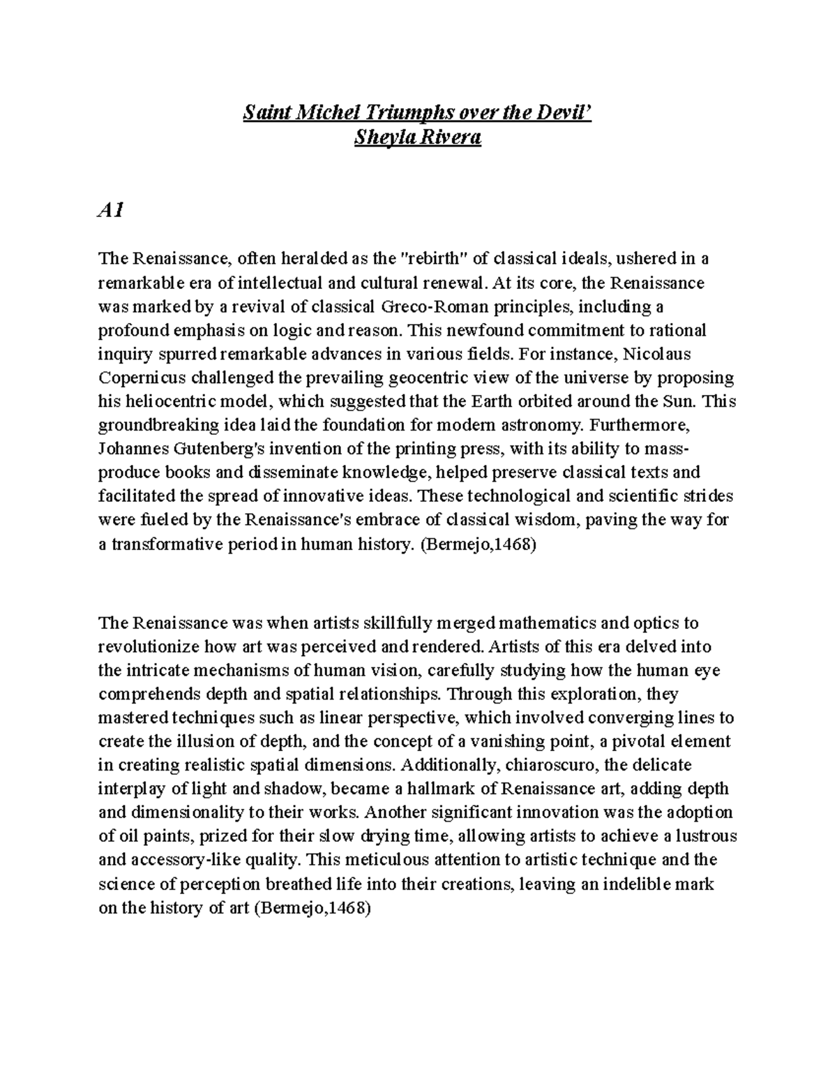 Humanities Task 1 WGU - Saint Michel Triumphs over the Devil’ Sheyla ...