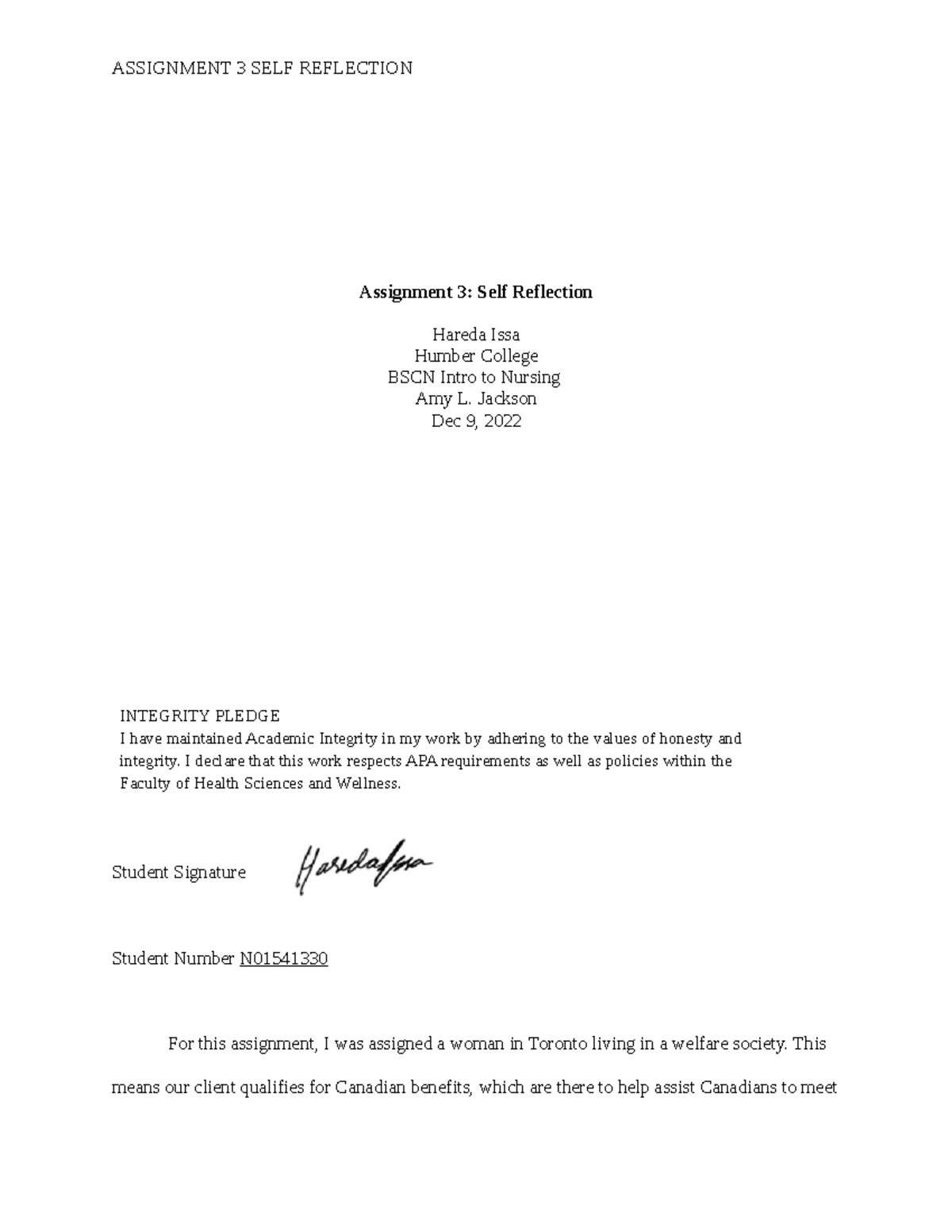 Assignment 3 Self Reflection - ASSIGNMENT 3 SELF REFLECTION Assignment ...