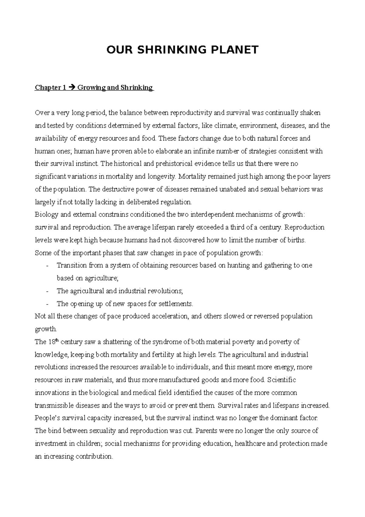 OUR Shrinking Planet - resume - OUR SHRINKING PLANET Chapter 1 Growing ...