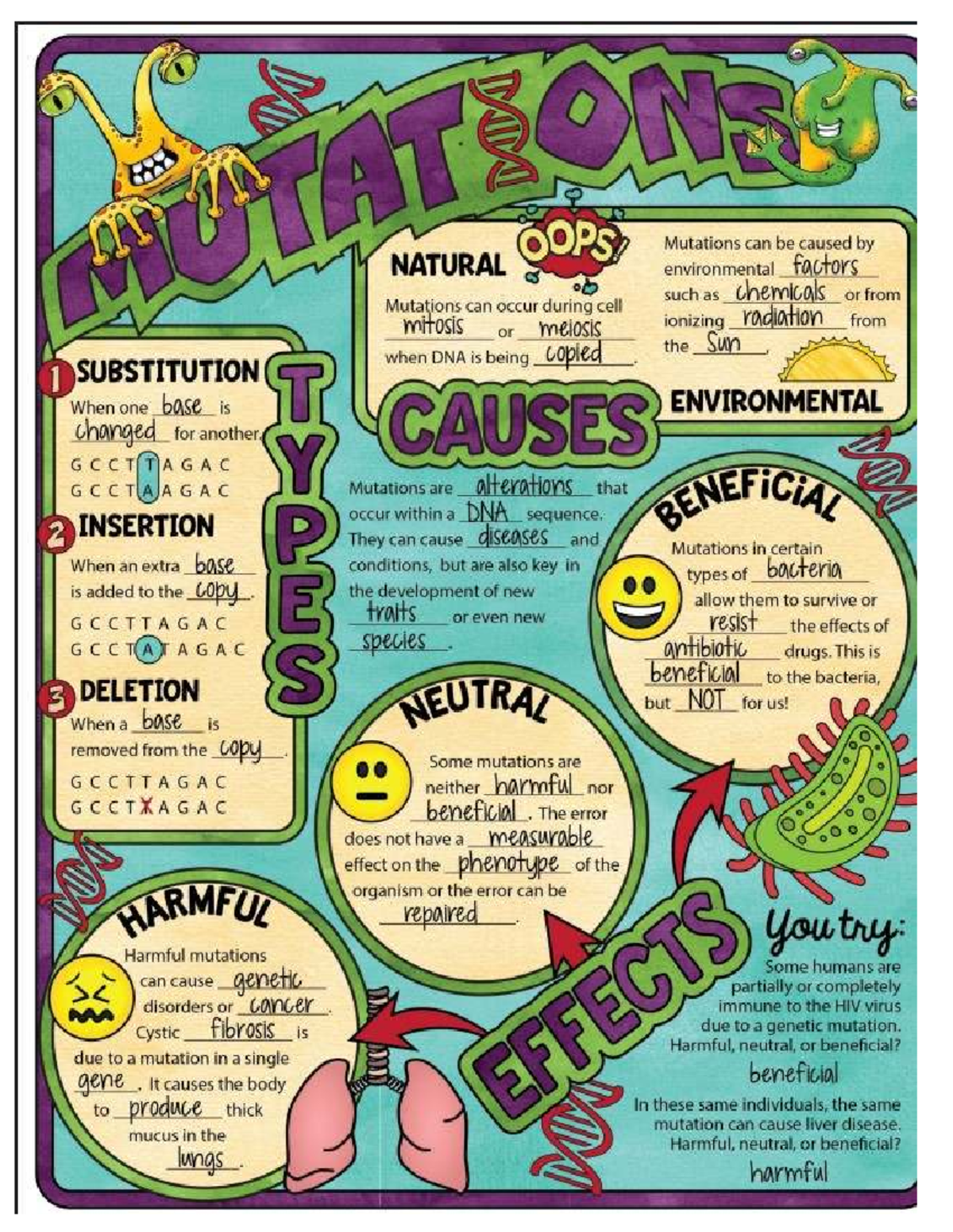 OOPS 1: Mutations Doodle Notes - Causes & Effects of DNA Changes - Studocu