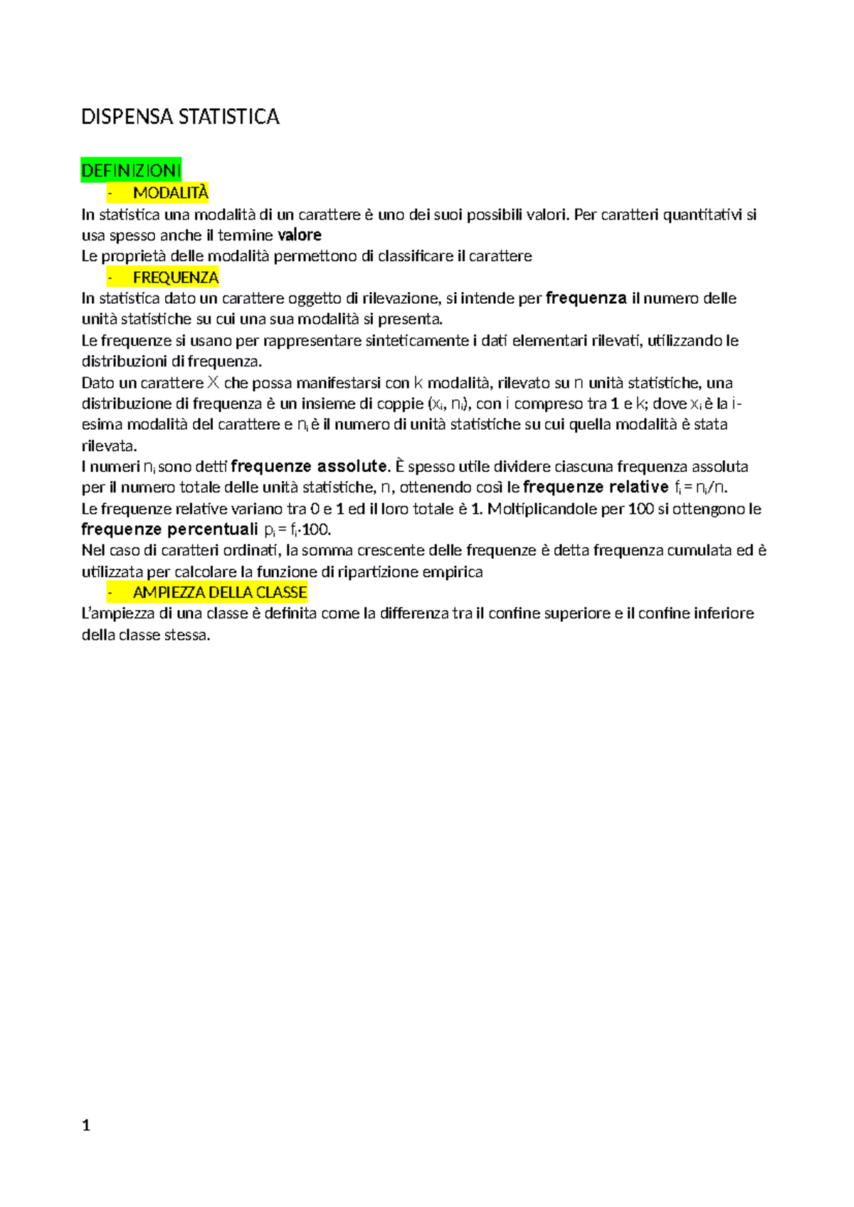 Dispensa Statistica - Appunti Lezioni Prof. Mazzitelli - Studocu