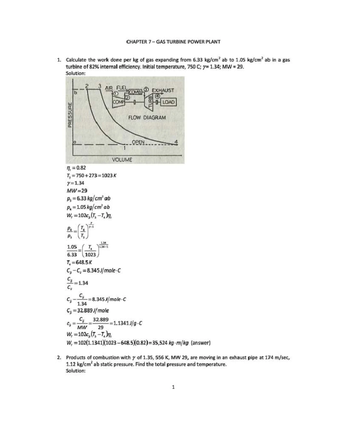 GAS Turbine Power Plant Solved Problems - Mechanical Engineering - Studocu
