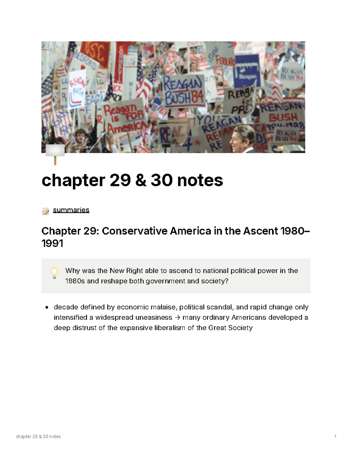 Chapter 29 & 30 Lecture Notes on Conservative America & Global Dilemmas ...