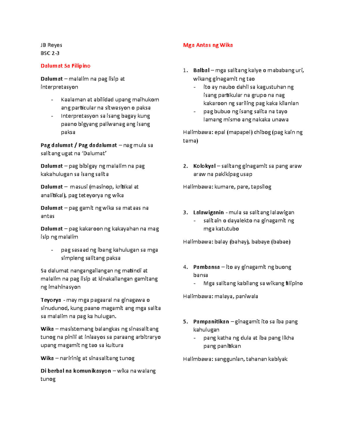 DALUMAT sa FILIPINO - JB Reyes BSC 2- Dalumat Sa Filipino Dalumat ...