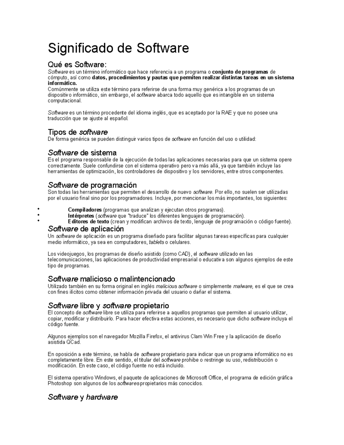 Significado de Software definicion de software y conceptos basicos ...